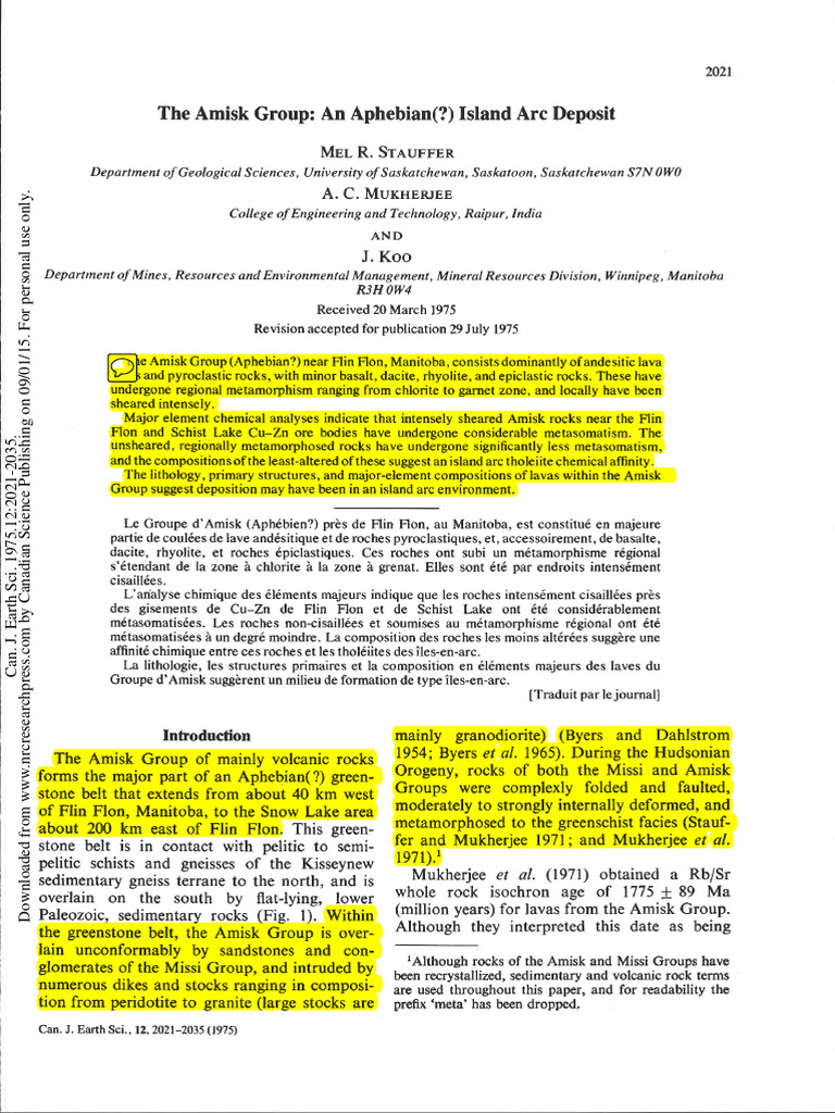 Amisk Group: Island Arc Volcanics | PDF | Rock (Geology) | Geology