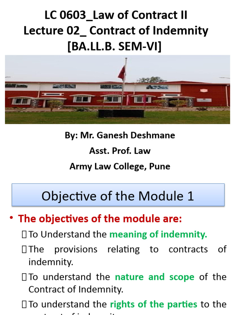 Module 1 - Law of Contract II | PDF | Indemnity | Surety