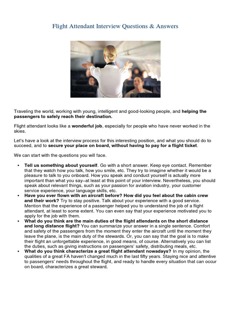 Flight Attendant Interview Questions | PDF