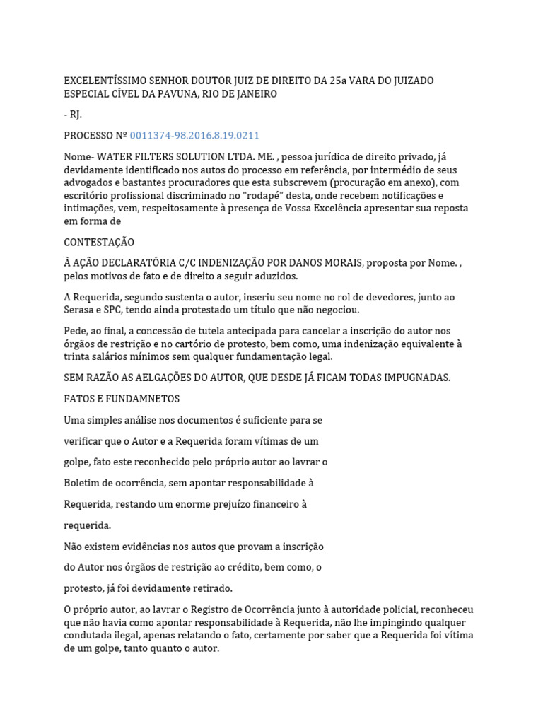 Petição - TJRJ - Ação Protesto Indevido de Título - Procedimento Comum ...
