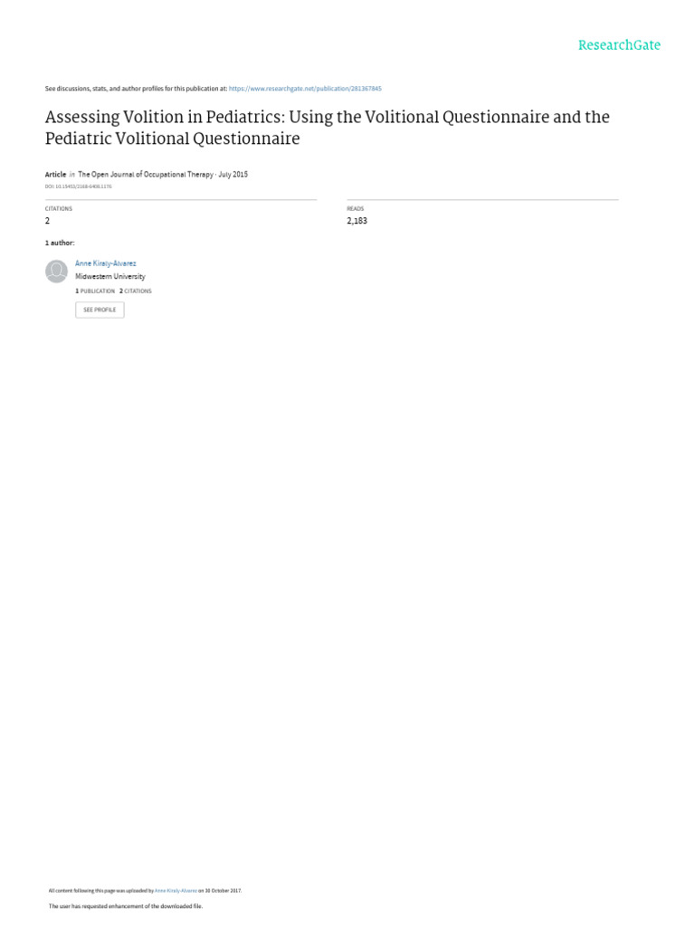 Assessing Volition in Pediatrics Using The Volitio | PDF | Occupational ...