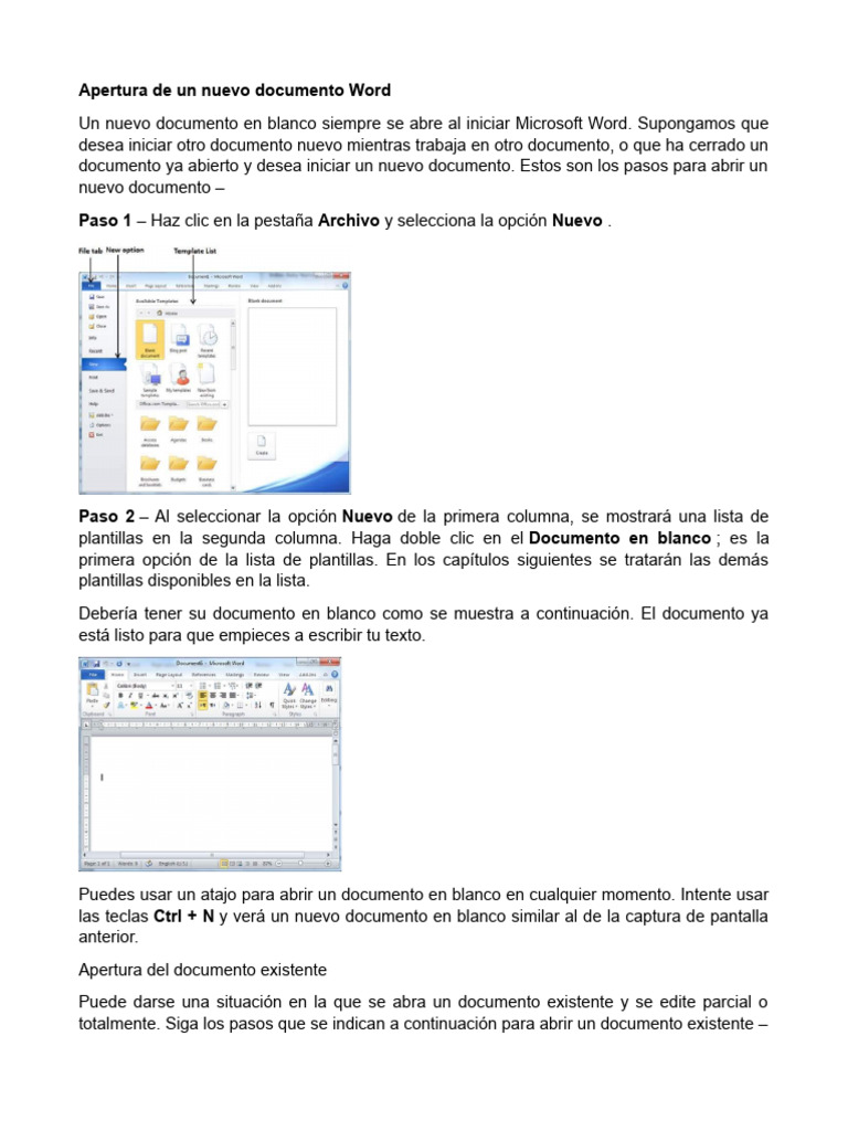 Apertura de Un Nuevo Documento Word | PDF