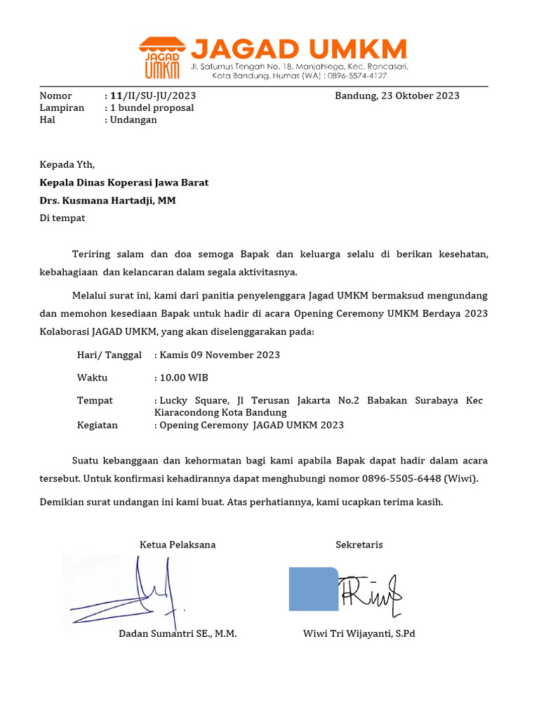 Undangan Opening Ceremony UMKM 2023 | PDF