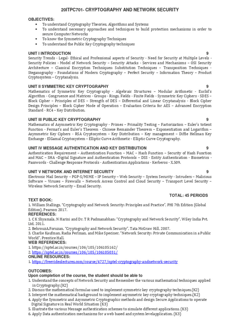 20ITPC701 Cryptography and Network Security | PDF | Cryptography | Public Key Cryptography