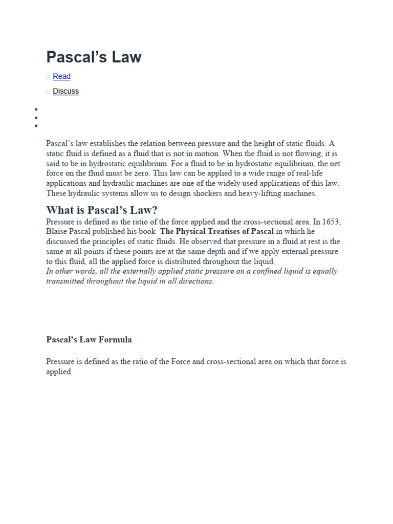 Pascal’s Law for Engineers | PDF