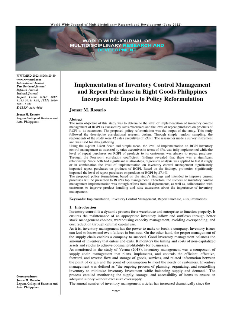 Implementation of Inventory Control Management and Repeat Purchase in ...