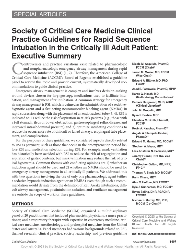 Society of Critical Care Medicine Clinical Practice Guidelines For ...
