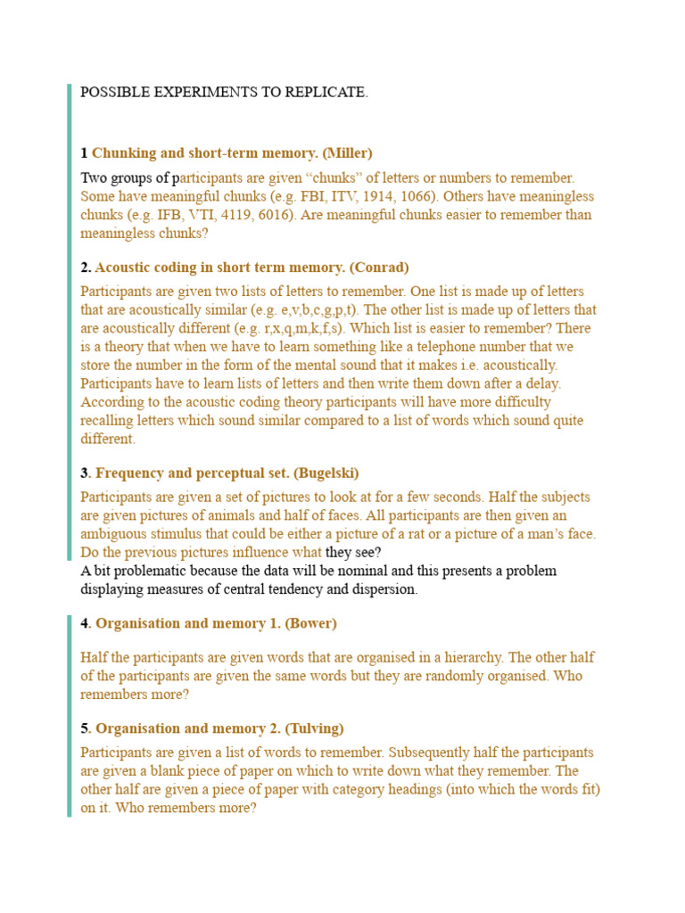 Memory Experiment Ideas for Research | PDF