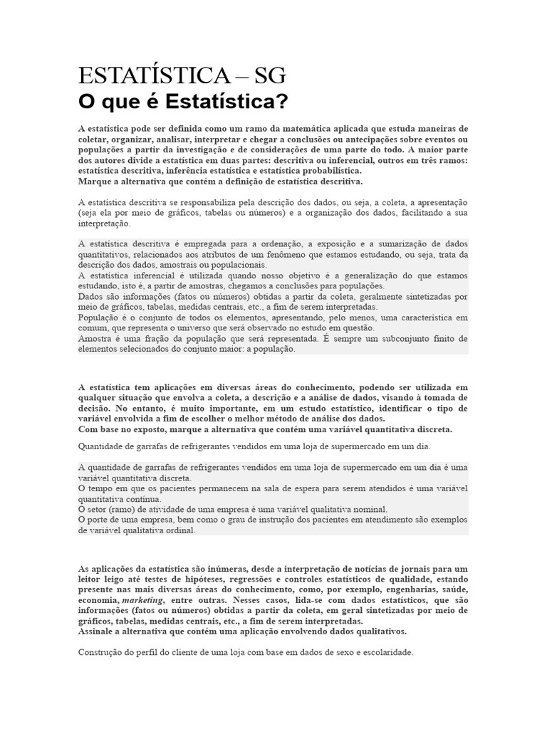 Fundamentos de estatistica questões e respostas | PDF | Amostragem ...