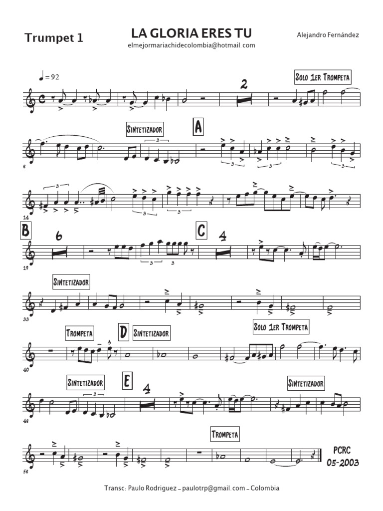 La Gloria Eres Tu - Trumpet 1 | PDF