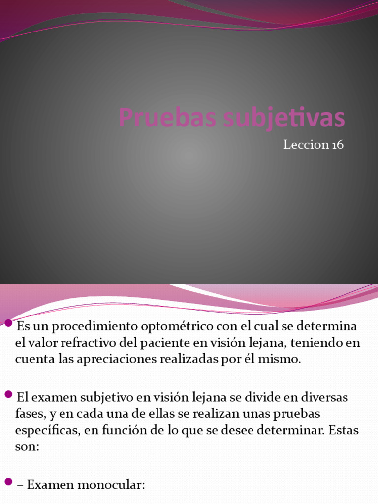 Pruebas Subjetivas Opto | PDF | Agudeza visual | Color