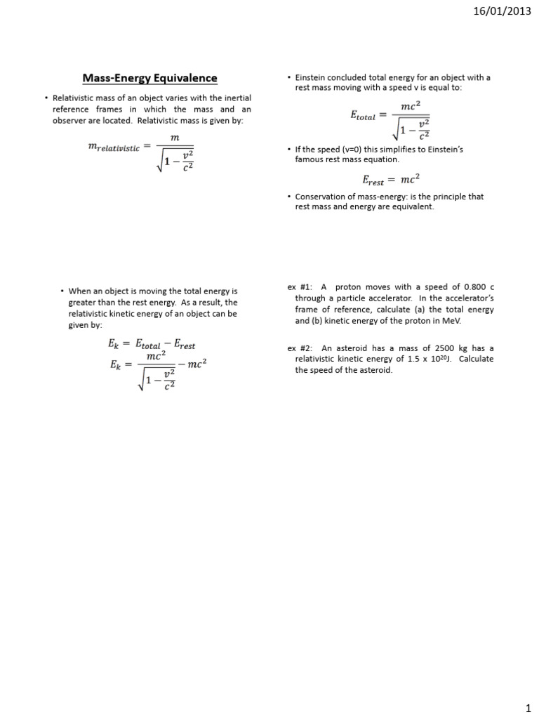 Lesson 49 Mass Energy Equivalence Pdf