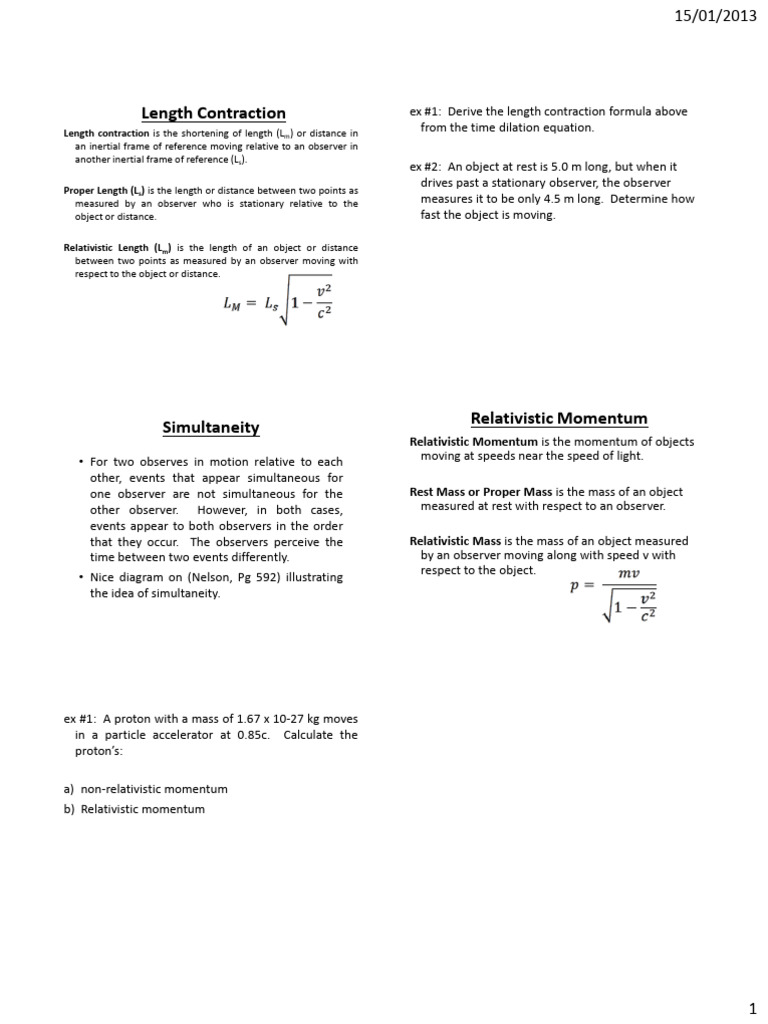 Lesson #48 - Length Contraction, Simultaneity, and Relativistic ... Lesson #48 - Length Contraction, Simultaneity, and Relativistic ...