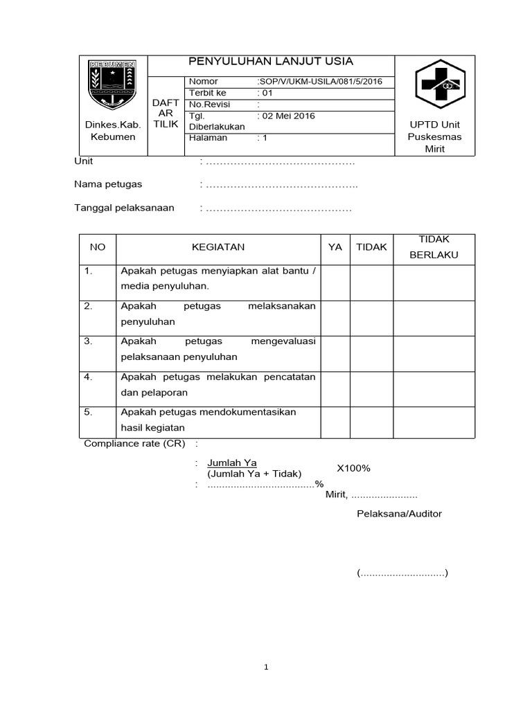 Daftar Tilik Penyuluhan Usila | PDF