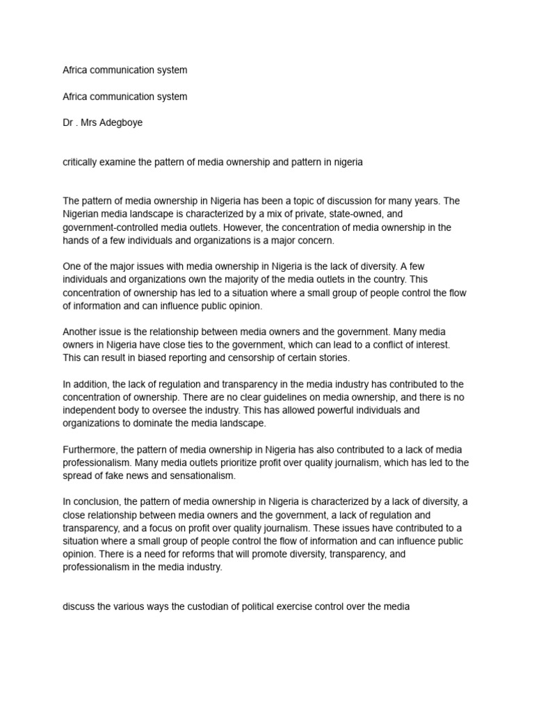 Africa Communication System | Download Free PDF | Media (Communication ...