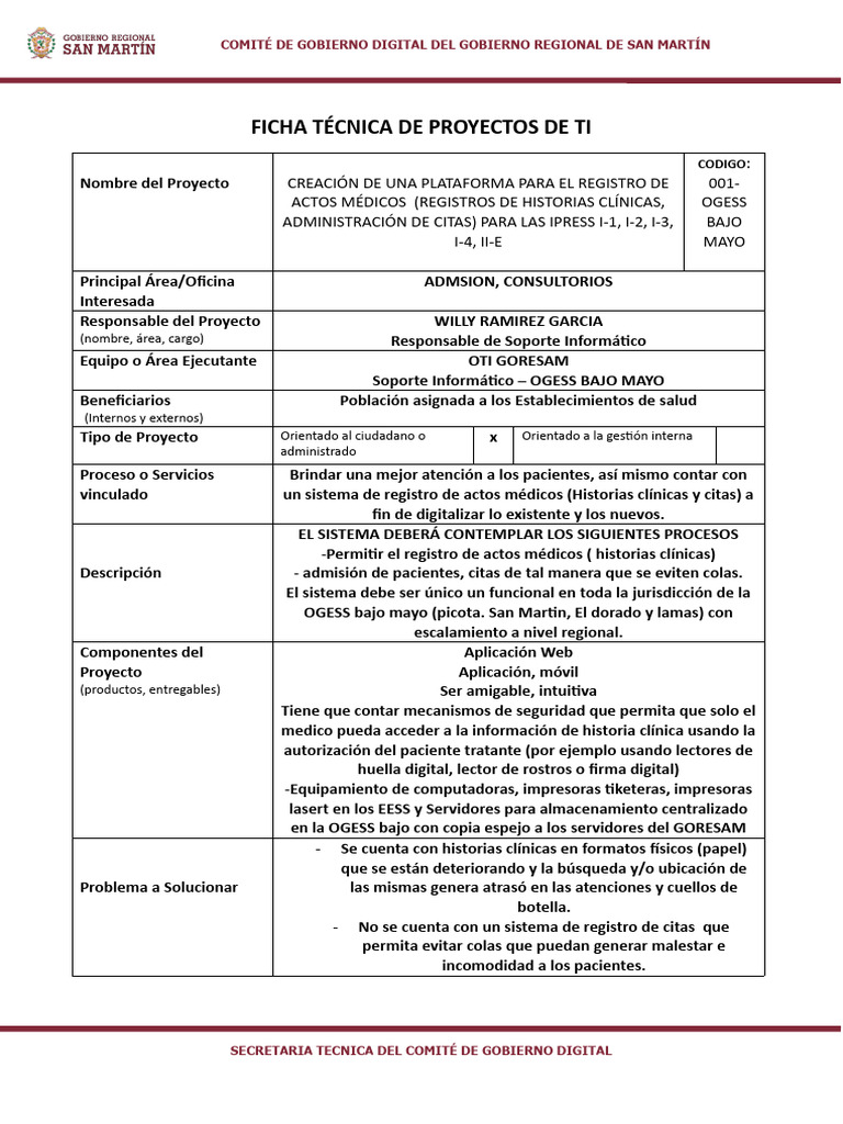 Ficha Tecnica de Proyectos 1 | PDF