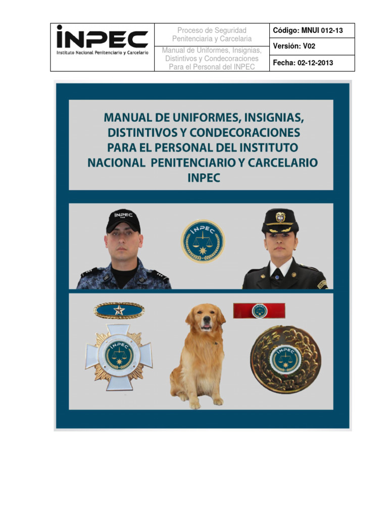 Manual de Uniformes Insignias Distintivos y Condecoraciones para El Personal Del INPEC V02-2013 ...