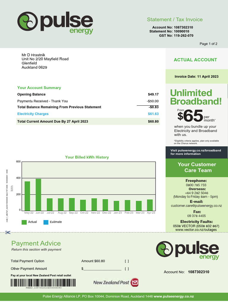 Pulse Energy Customer Invoice Summary | PDF | Credit Card | Debit Card
