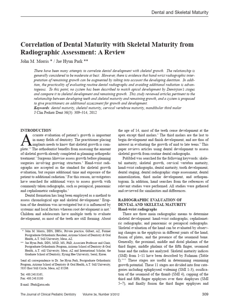 Morris2012 - Correlation of Dental Maturity With Skeletal Maturity From Radiographic Assessment ...
