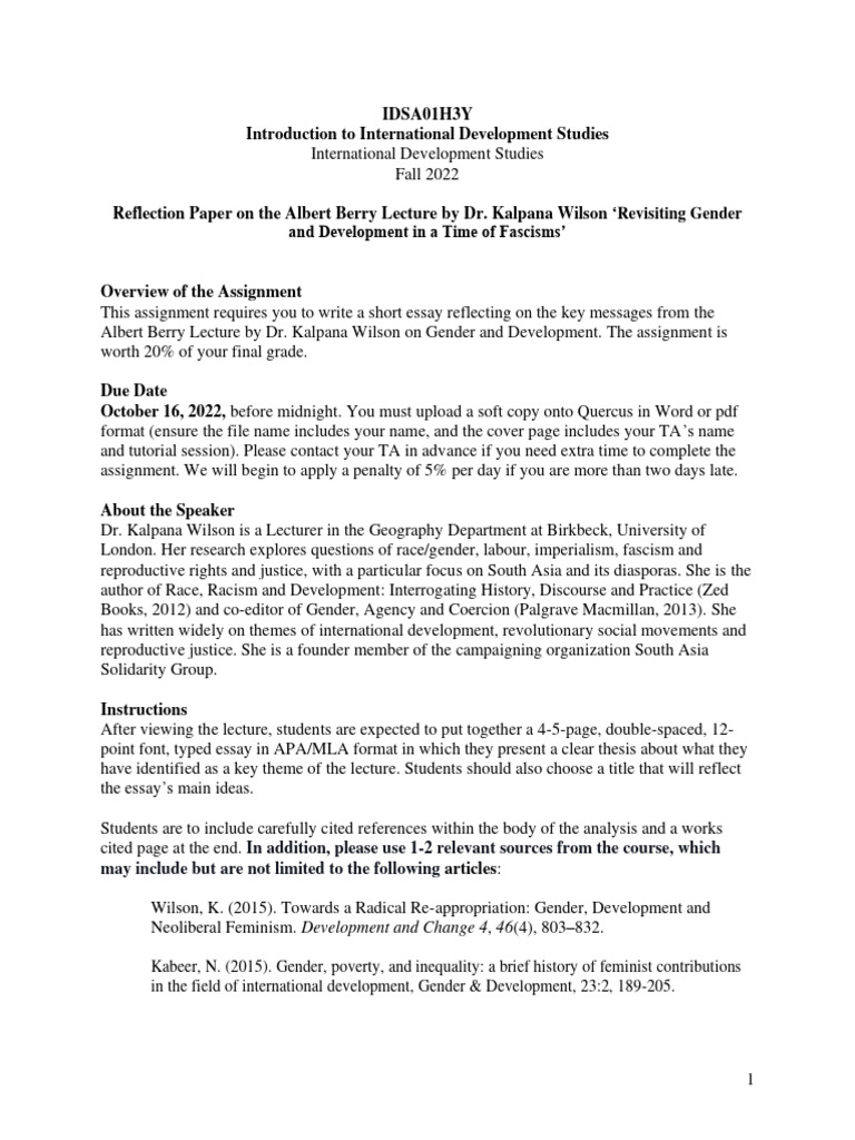 Reflection Paper Guidelines-1 | PDF | Gender | Gender Studies