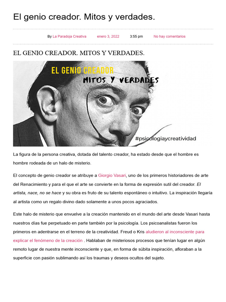 El Genio Creador. Mitos y Verdades. - La Paradoja Creativa 2 | PDF