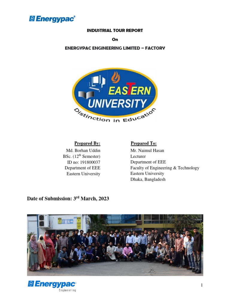 Industrial Tour Report Writing On Energypac Engineering Ltd. - Factory ...
