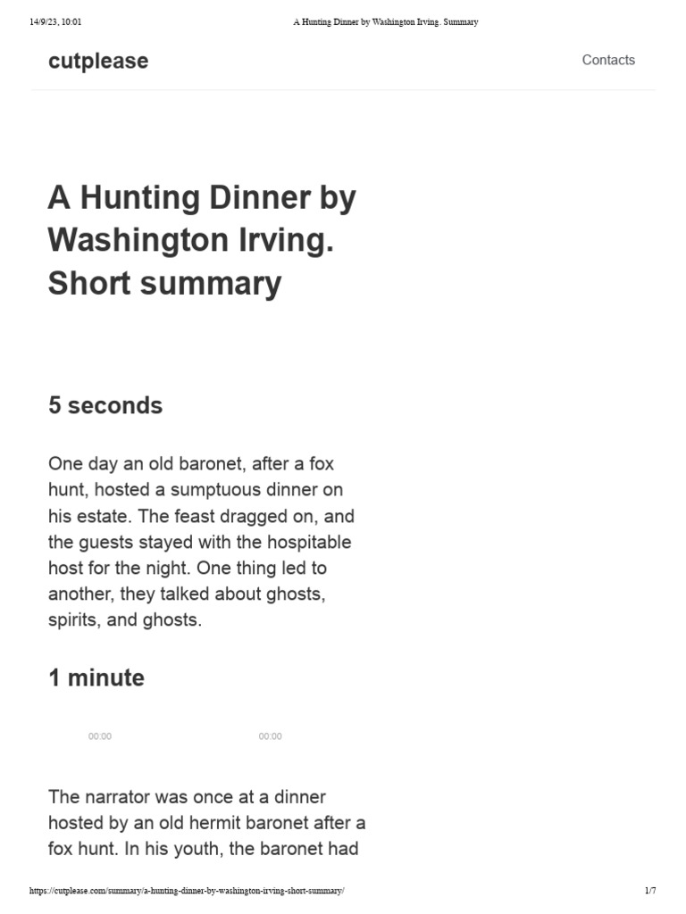 A Hunting Dinner by Washington Irving. Summary | PDF