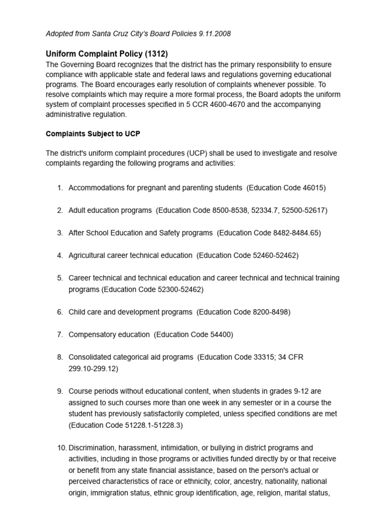 Uniform Complaint Procedures Overview | PDF | Mediation | Alternative ...