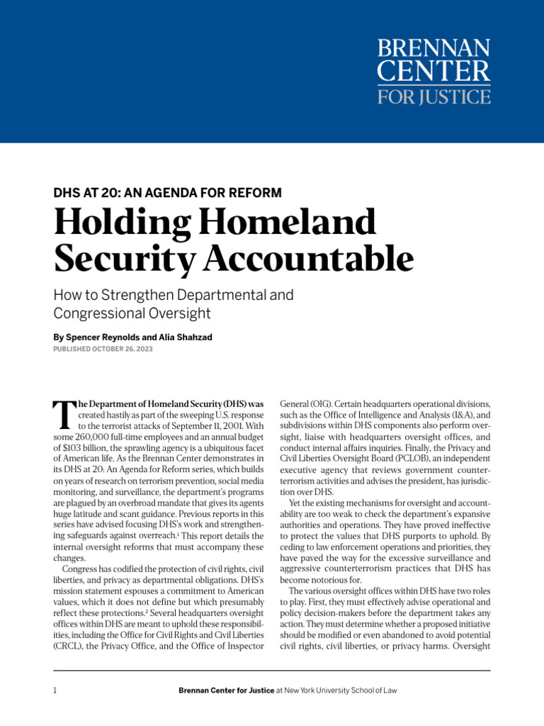 Strengthening DHS Oversight and Accountability | PDF | United States ...