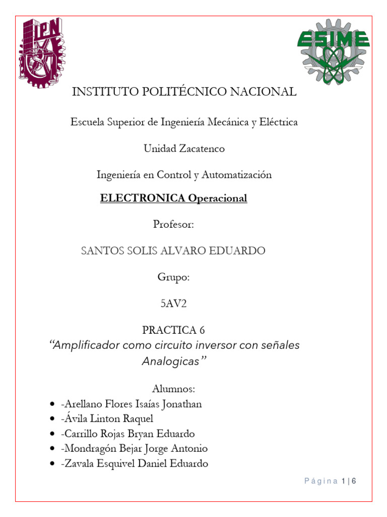 Prac6 Eq4 5av2 | PDF | Resistencia Eléctrica y Conductancia | Amplificador operacional