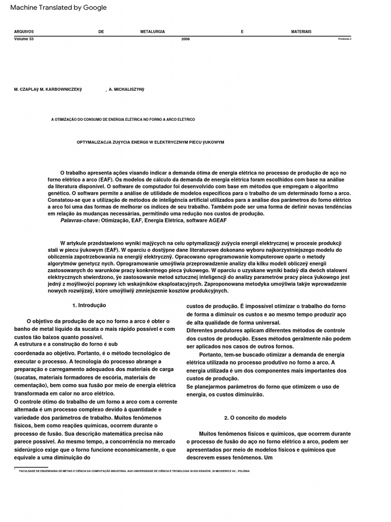 The Optimisation Of Electric Energy Consumption In The Electric Arc Furnace Pdf 