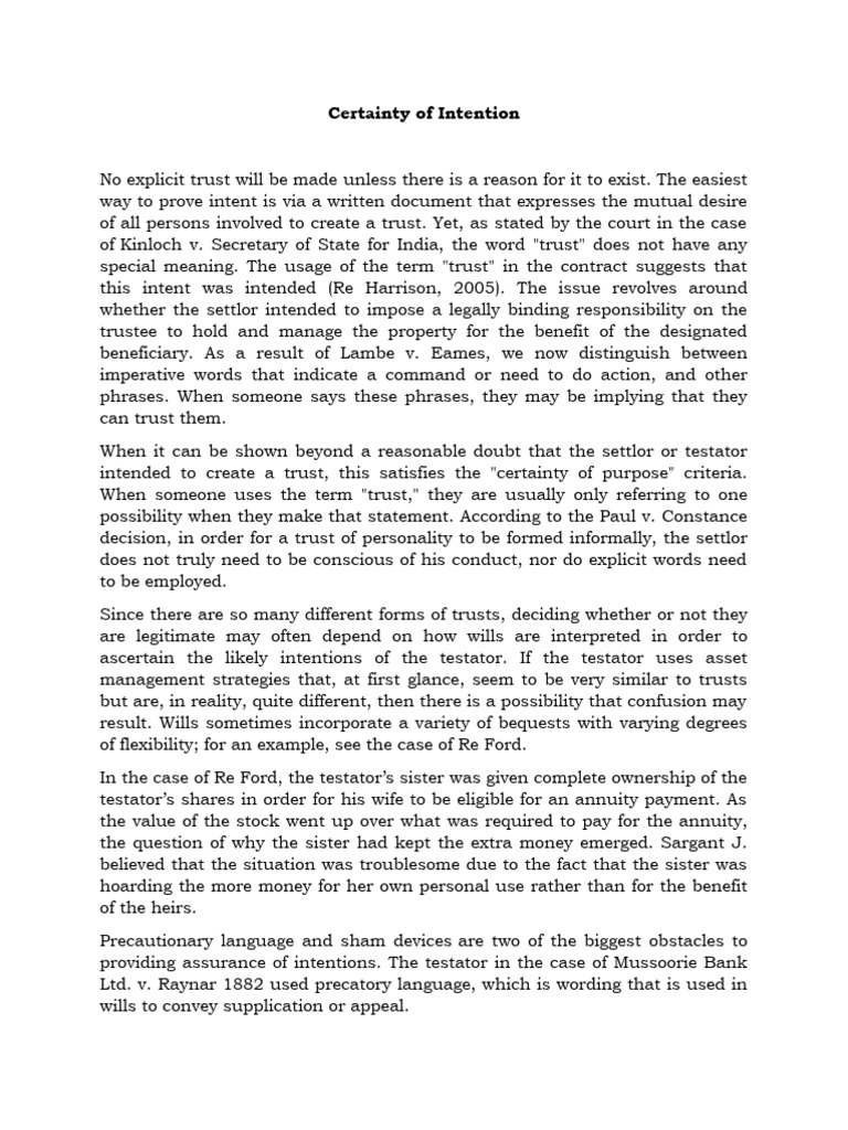 Certainty of Intention | PDF | Trust Law | Civil Law (Legal System)