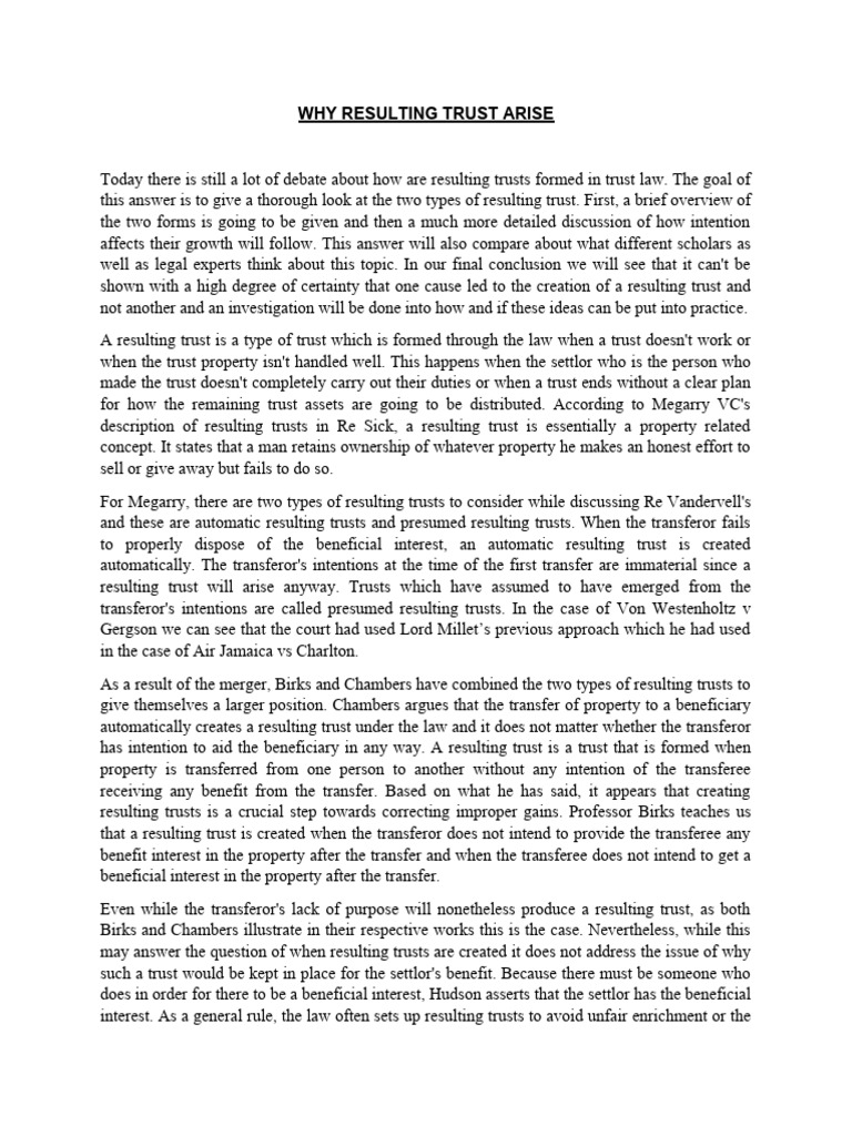 Why Resulting Trust Arrise Shah | PDF | English Trust Law | Trust Law