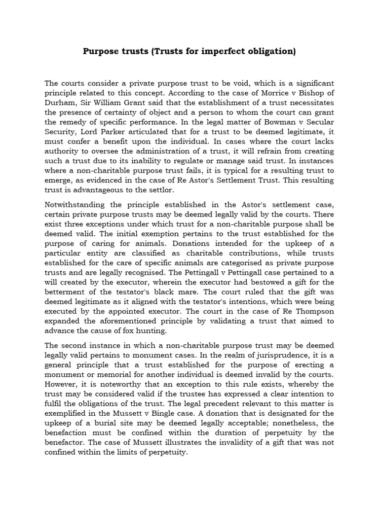 Purpose Trusts Ali | PDF | Trust Law | English Trust Law