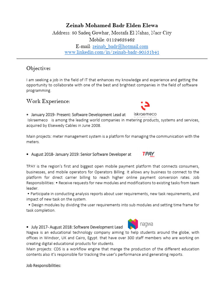 Objective:: Zeinab Mohamed Badr Elden Elewa | PDF | Computer Programming | Model–View–Controller