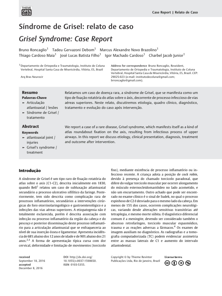 Sindrome de Grisel Relato de Caso | PDF | Tomografia computadorizada | Neurocirurgia