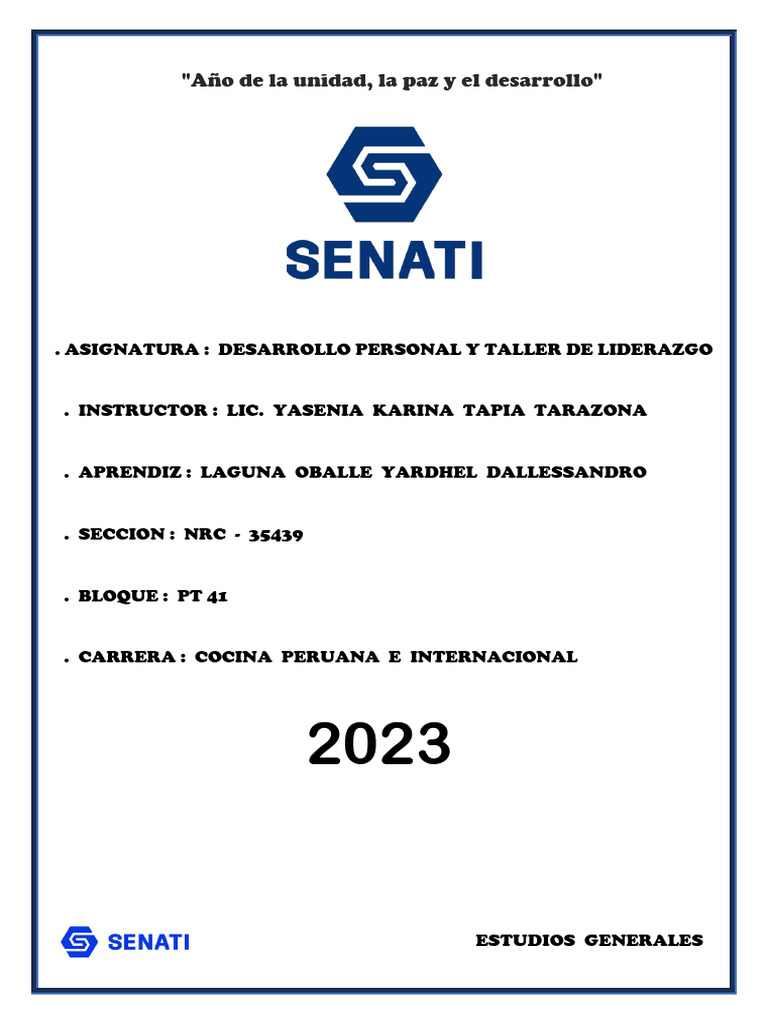 Caratula de Desarrollo Personal y Taller de Liderazgo | PDF
