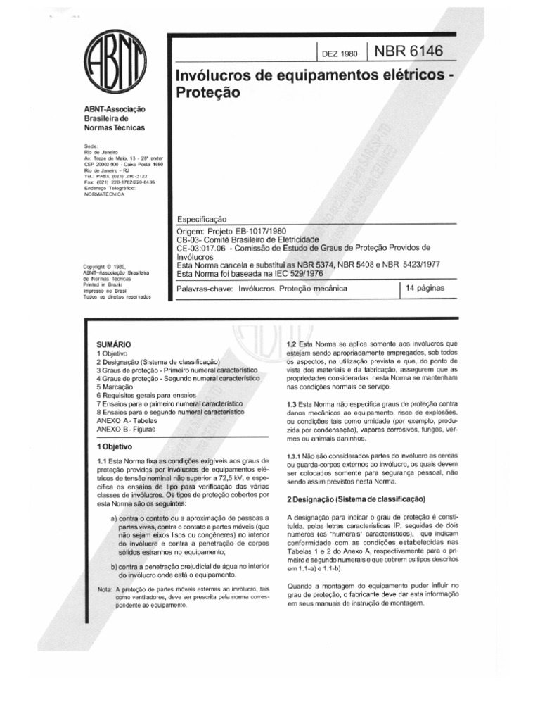NBR 6146 - 1980 - Invólucros de Equipamentos Elétricos - PR | PDF