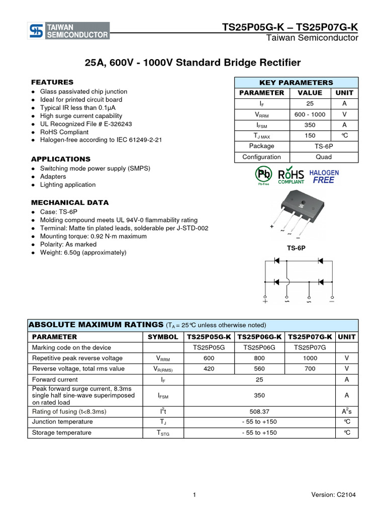 TS25P05G-K Series - C2104 | PDF | Rectifier | Electrical Components