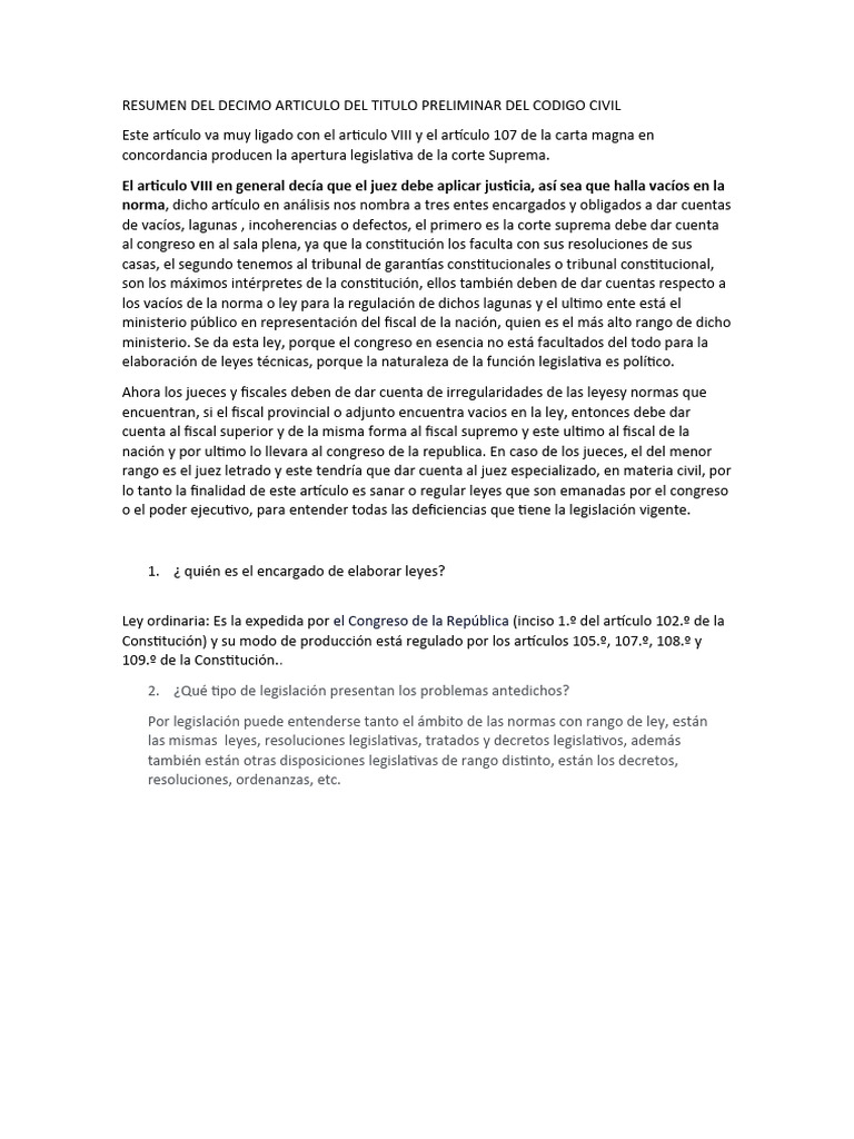 Resumen Del Decimo Articulo Del Titulo Preliminar Del Codigo Civil | PDF Resumen Del Decimo Articulo Del Titulo Preliminar Del Codigo Civil | PDF
