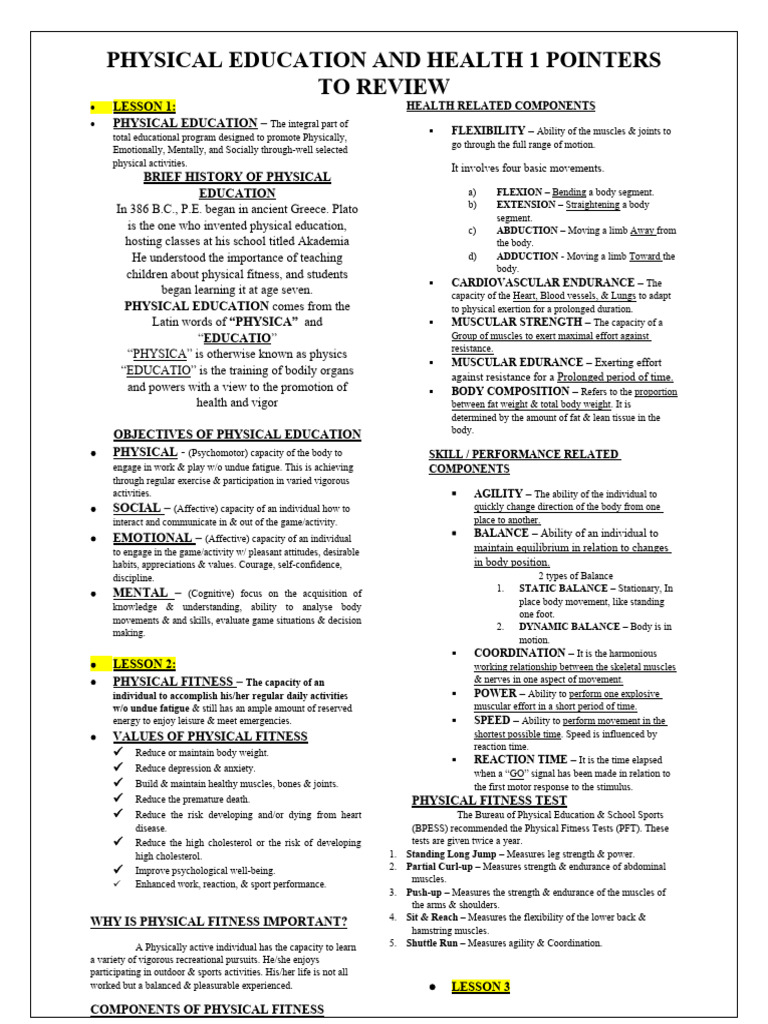 PHYSICAL EDUCATION Pointers To Review 1st | PDF | Dieting | Obesity