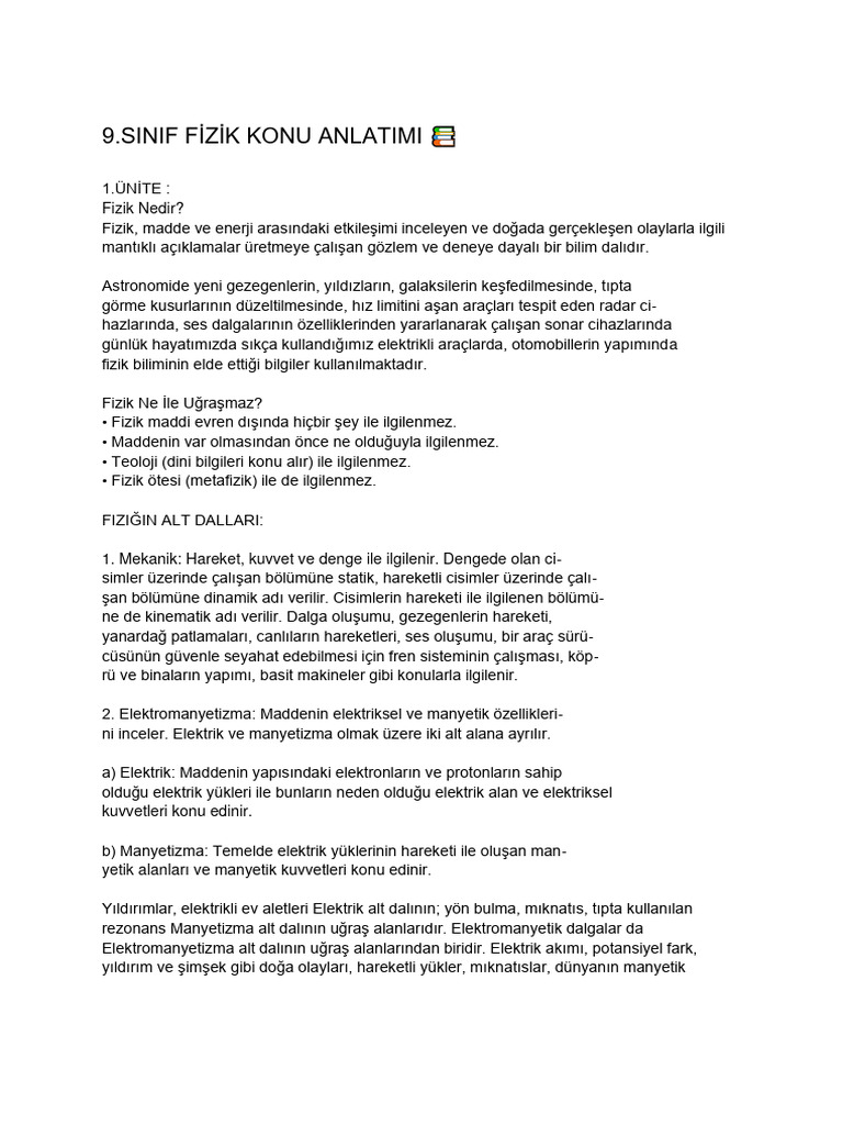 9.Sinif-Fizik-1.-Unite-Konu-Anlatimi- | PDF
