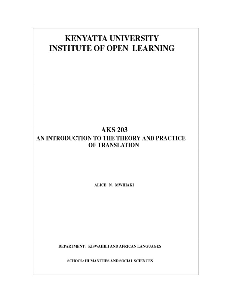 BLA2109 Nadharia Na Majaribio Ya Tafsiri | PDF