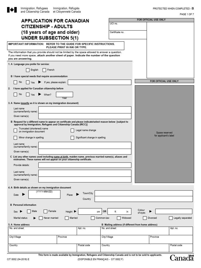 Canadian Citizenship Application Form | PDF | Treason | Public Law