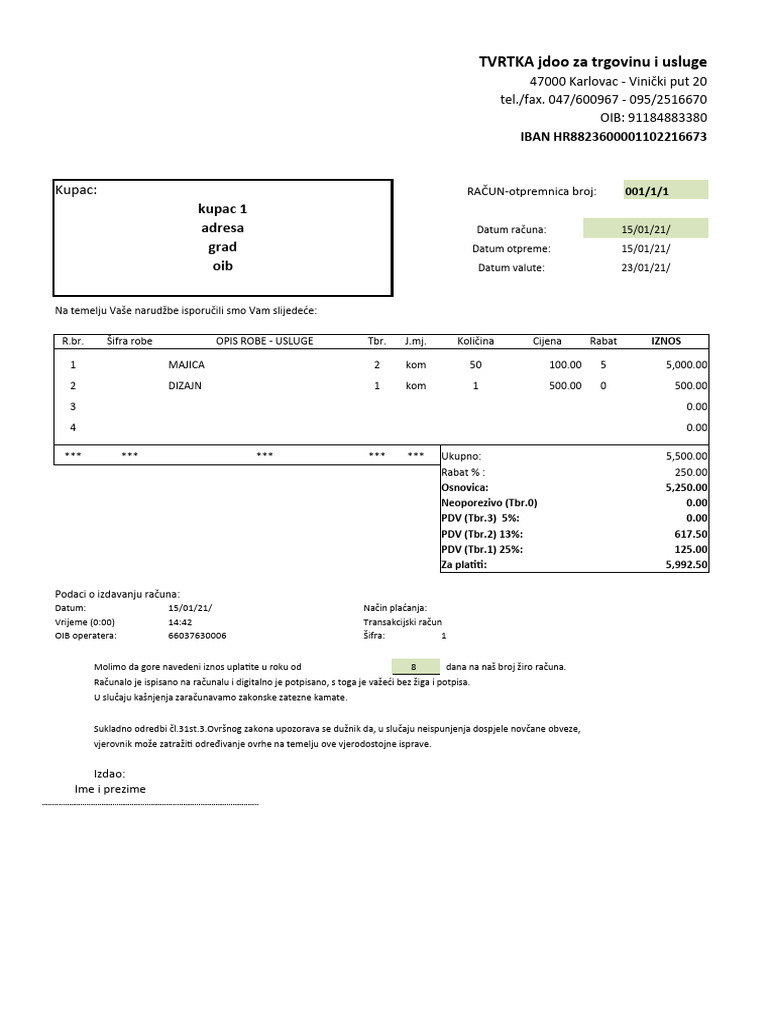 2021 Račun Otpremnica | PDF