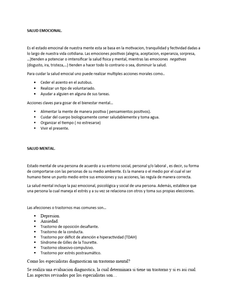 Salud Emocional | PDF | Las emociones | Trastorno mental