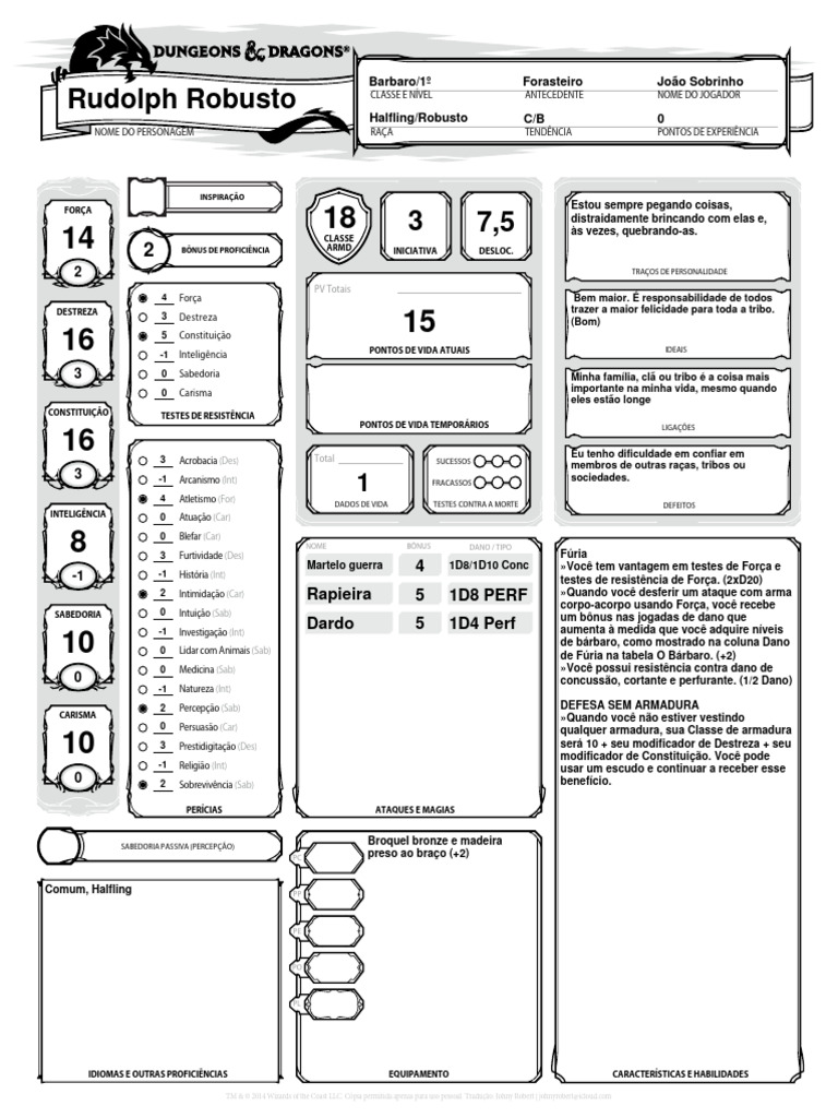 D&D 5e - Ficha Rudolph Robusto | PDF