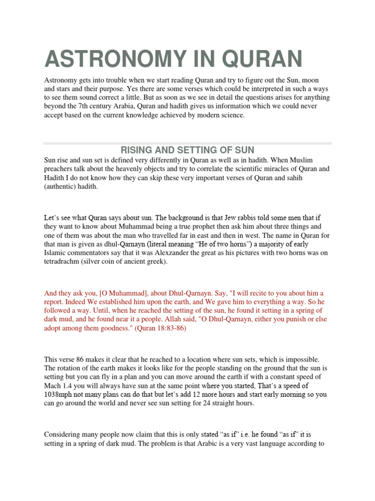 Astronomy in Quran 1 | PDF | Quran | Islam