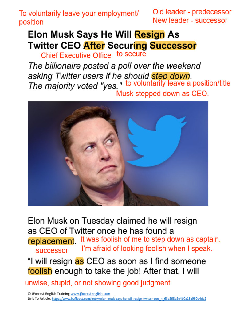 Elon Musk Says He Will Resign As Twitter CEO After Securing Successor ...