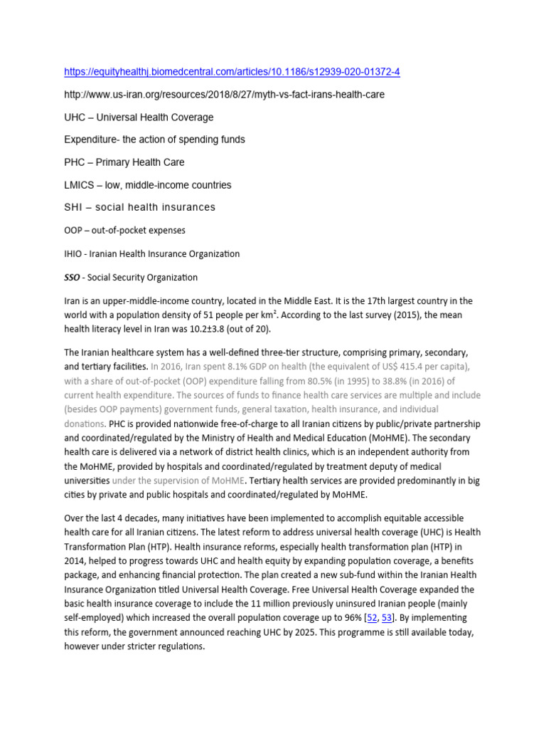 Healthcare Iran | PDF | Universal Health Care | Health System